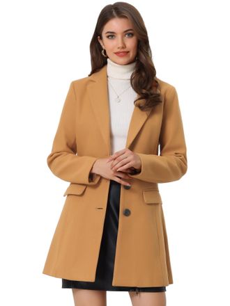 Allegra K Lange Winterjacke f&uuml;r Damen, einreihiger langer Mantel, Cabanjacke, Dunkles Khaki, M