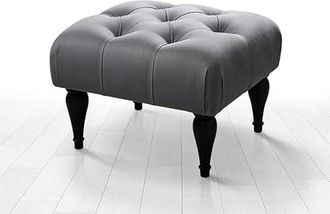 Atelier Del Sofa Stylish Pouffe with Wooden Legs, Grey Velvet & Cotton Blend, 51 x 36 x 46 cm | 15 cm Orthopedic Sponge for Comfort | Ideal for Bohemian & Traditional 