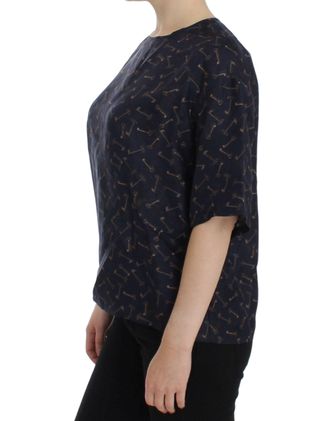 Dolce & Gabbana Womens Blue Gold Key Print Silk Blouse