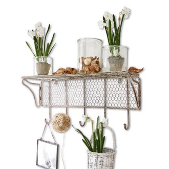 Loberon Wandregal Wareham, mit Ablagefläche & Haken, vielseitig einsetzbar, nostalgischer Charme, Ordnung, Garderobe, Eisen, antikbraun