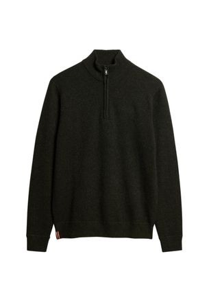 Superdry Herren Essential Strickpullover mit Halbreißverschluss und Stickerei Dunkel Moos Meliert L