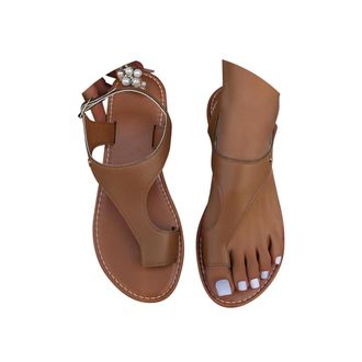 Minetom Sandalen Damen PU Strandsandalen Bequem R&ouml;mer Boho Flip Flops Flache Schuhe Slingback Flache L&auml;ssige Offene Zehentrenner Sommerschuhe Hallux Valgus Bi