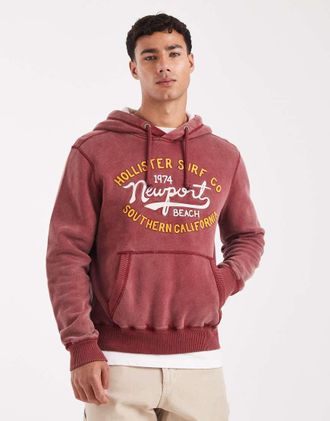Hollister Sweat à capuche à enfiler coupe carrée avec motif - Bordeaux-Rouge