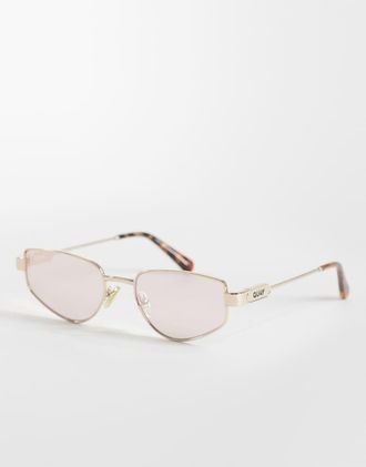 Quay Quay - Hit Single - Geometrische Sonnenbrille aus Metall in poliertem Goldton mit rosa Gl&auml;sern-Goldfarben
