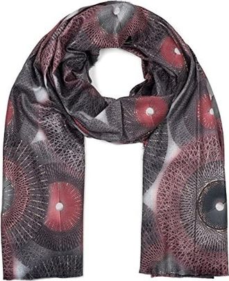 styleBREAKER Foulard femme avec motif graphique ethnique et d&eacute;tails m&eacute;talliques, chaude &eacute;tole dhiver multicolore 01017151, couleur:Gris-Vieux rose