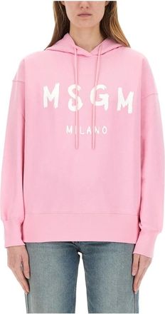 Msgm Msgm, Femme, Sweatshirts et sweats &agrave; capuche, Rose, Taille: 36 FR Sweat &agrave; capuche &agrave; imprim&eacute; logo