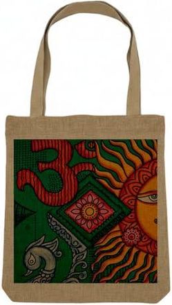 Fabulous Sac Shopping Tote Bag Aspect Lin - Aum Soleil Inde Peinture Art Hippie Psychedelique Couleurs - Sac de Courses Toile Epaisse 360g Beige Naturel Cabas 