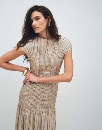 & Other Stories Robe longue froiss&eacute;e &agrave; fronces - Beige-Neutre