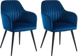 Vente-Unique Lot de 2 chaises avec accoudoirs en velours et métal noir - Bleu - ELEANA