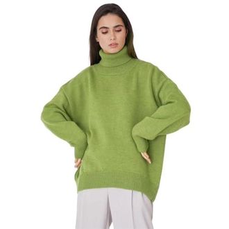 Generic Pull Ample À Col Roulé pour Femme Surdimensionné, en Épais, Automne-Hiver Combinaison Lin (Light Green, XL) Grande Taille Oversize Leger Halloween Swe
