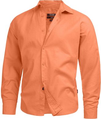 Indicode Herren INSville Sommer-Hemd aus Baumwoll-Leinen Mischung | Herrenhemd für Männer Living Coral, M