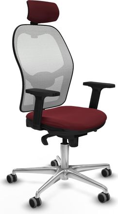 Piqueras y Crespo 24-Stunden-B&uuml;rostuhl mit 2D-Armen, h&ouml;henverstellbare Lendenwirbelst&uuml;tze und h&ouml;henverstellbares Kopfteil, Wei&szlig;/Granatrot