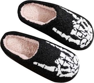 Generico Chaussons en peluche pour femme et hiver en peluche - Chaussons citrouille Halloween antid&eacute;rapant Slip on Shoes Scream Ghostface Carton Pantoufle &eacute;l&eacute;g