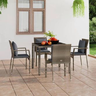 vidaXL Gartenst&uuml;hle mit Kissen 4 Stk. Poly Rattan Grau - Vidaxl