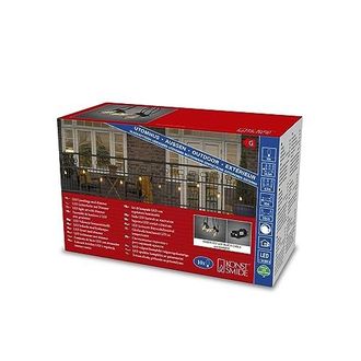 Konstsmide LED Biergartenkette, klar, 10 klare Birnen / 80 bernsteinfarbene Dioden, 24V Außentrafo, schwarzes Kabel - 2378-800, Bernstein