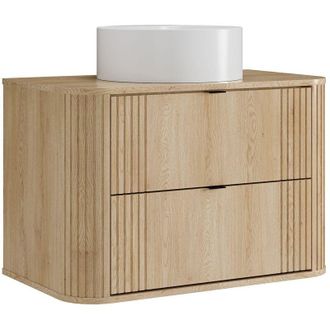 Vente-Unique Meuble de salle de bain suspendu avec vasque &agrave; poser ronde - Naturel clair - 80 cm - FILOR