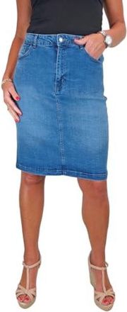 Paulo Due Jupe en Jean Extensible pour Femme, Jupe Crayon Longueur Genou Bleu Moyen Délavé 38-50 (48)