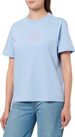 Calvin Klein Damen T-Shirt Kurzarm Classic Fit Tee aus Baumwolle, Blau (Moderate Blue), XL