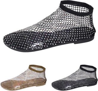 Generic Sandales plates en maille avec strass pour femme - Bout rond - Style d&eacute;contract&eacute; - Respirantes - Fond plat &eacute;tincelant - L&eacute;g&egrave;res - Chaussures de marche
