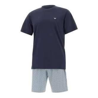 Emporio Armani Homme, V&ecirc;tements de nuit et de d&eacute;tente, Bleu, Taille: S Pyjama en jersey &agrave; imprim&eacute; motifs vari&eacute;s avec bermuda