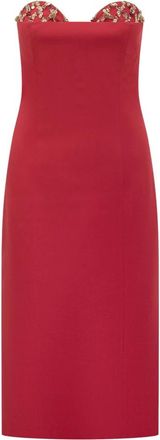 Genny Femme, Robes, Rouge, Taille: 36 FR Robe Maxi en Satin Drap&eacute;e Orn&eacute;e de Broches