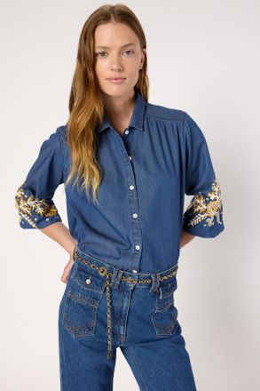 Gerard Darel Chemise en jean &agrave; broderies - AMELIE - Jeans