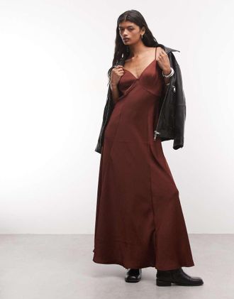 AllSaints Irina robe midi &agrave; bretelles en marron rouille