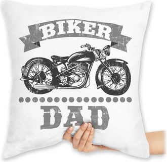 Shirtracer Kissen 40x40 Zierkissen - Geschenk zum Vatertag - Biker Dad Papa Motorrad Motorradfan Chopper - 40 x 40 cm - Weiß - vatertagsgeschenk vintage herrenta