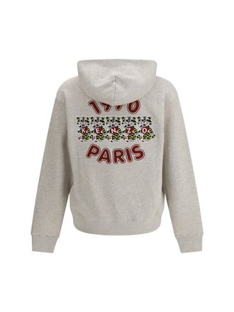 Kenzo Wild Tiger Embroidered Cotton Hoodie - Gray