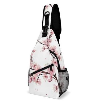 Generic Sacoche Tactique Branche dun cerisier florissant, fleurs de cerisier, th&egrave;me printanier Antivol Sac Bandouli&egrave;re Multifonction Sac DEpaule pour Homme Fe