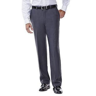 Haggar Mens Repreve Stria Hidden Expandable Waist Plain Front Dress Pant, Med Grey,38x32