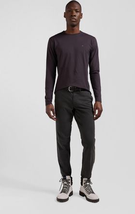 Eden Park T-shirt Manches Longues En Coton Pima Marron Fonc&eacute; Coupe Regular