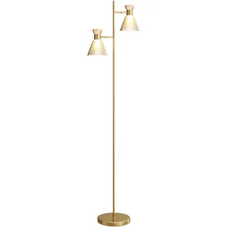 HOMCOM Lampadaire sur pied salon &agrave; double t&ecirc;te r&eacute;glable, lampe sur pied, abat-jour en verre floral, 42 x 25 x 165 cm, dor&eacute;-Or