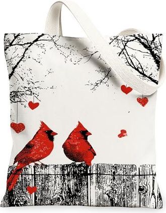 Generic Sacs fourre-tout r&eacute;utilisables en toile motif coeur artistique pour la Saint Valentin, l&eacute;gers et lavables, Rouge, 13x15 Inch
