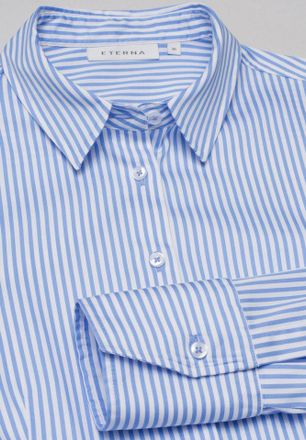 Eterna Blusentop ETERNA CLASSIC FIT Langarm Bluse mittelblau gestreift satin 6281-12-D7