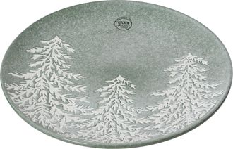 Kaemingk Teller Steingut 27cm - Teller mit Tannenbäume Motiv - Weihnachtsgeschirr Weihnachtsteller - Geschirr für Weihnachten - Küchengeschirr Essteller Grün W