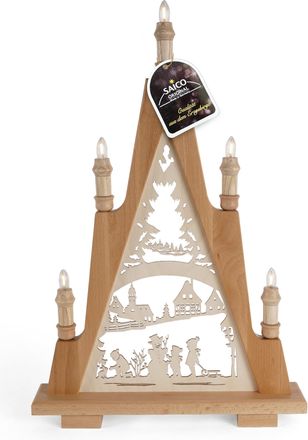 Saico LED Lichterspitze Winterfreuden aus Holz - Weihnachtsdeko mit LED-Beleuchtung - Dekoration mit Wintermotiv, Weihnachtsbeleuchtung für die Adventszeit 