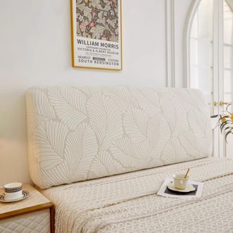 Generic Vintage Stretch Bettkopfteil Bezug Staubdichter Polsterbezug im europ&auml;ischen Stil mit gepr&auml;gtem Kopfteil Bezug Retro Muster Bl&auml;tter - Beige 190-210CM/