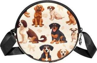 Generic Petit sac &agrave; bandouli&egrave;re circulaire pour femme, chien, sac &agrave; bandouli&egrave;re avec fermeture &eacute;clair, bretelles r&eacute;glables, sac &agrave; main rond d&eacute;contract&eacute; pour f