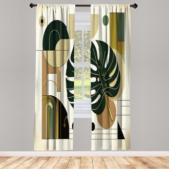 Abakuhaus Vorhänge 2er-Pack, Monstera Blatt mit Mid Century Boho geometrischen Runden Linien Minimalismus, Vorhang für Wohnzimmer Schlafzimmer, 4 Stück 150 cm x