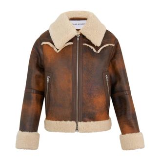 Stand Studio Stand Studio, Femme, Vestes, Brun, Taille: 34 FR Veste Zippée Oversize en Fausse Fourrure Marron