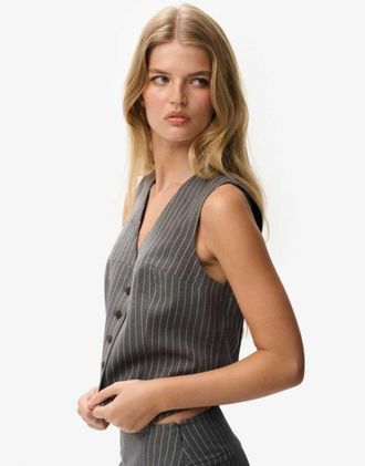 Superdry Gilet de costume &agrave; fines rayures - Gris