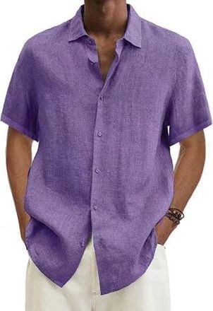 Coofandy Chemise à manches courtes pour homme - Décontractée - Loisirs - Chemise daffaires - Chemise dété avec poche, lilas, M