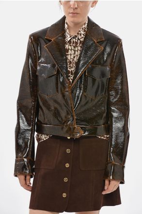 Max Mara SPORTMAX Vegan Leather Cropped Jacket MACRO with Glossy Effect Max Mara