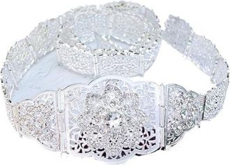 Generico Ceinture caftan marocaine dor&eacute;e, ceinture de mari&eacute;e en m&eacute;tal arabesque, ceinture de mari&eacute;e arabe r&eacute;glable(argent)