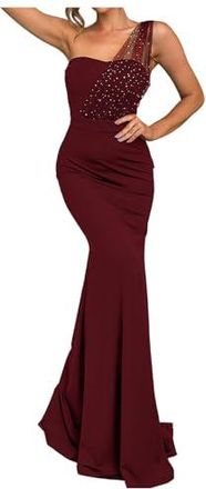 Generico Robe longue longue de fête pour femme avec épaules dénudées et large ourlet élégant et sexy pour mariages, cocktails et événements dinvités, rouge, X-