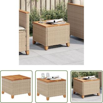 vidaXL Gartentisch Beige - Gartentisch Beige 45x45x37 cm Poly Rattan Akazienholz