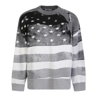 Palm Angels Homme, Sweatshirts et sweats &agrave; capuche, Gris, Taille: S Stars And Stripes SweaT-shirt