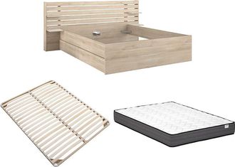 Vente-Unique Bett mit Stauraum - 180 x 200 cm + Lattenrost + Matratze - Holzfarben - TENALIA