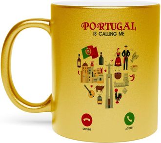 Fabulous Goldene Tasse aus verchromter Keramik - Portugal Is Calling Me Culture Dance Travel - 325 ml